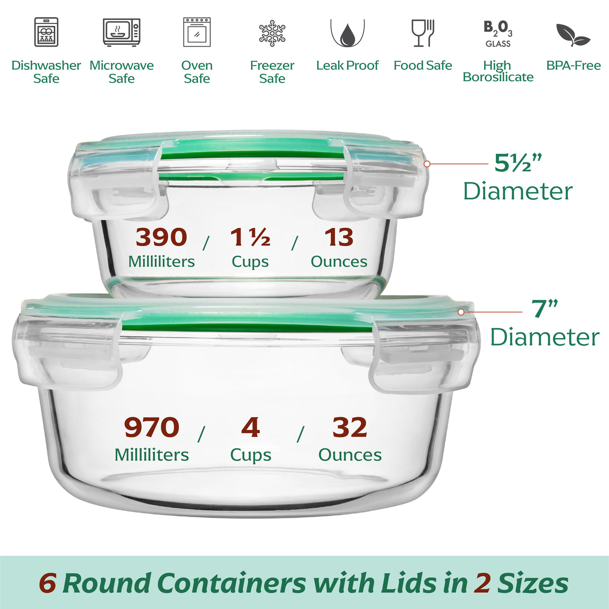 6 pack Round Food Storage Containers – Fusion Gourmet